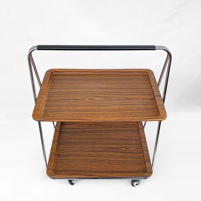 Bar Cart Folding Plastic Faux Wood and Chrome Metal by Robex, Italy ...