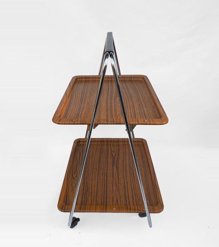 Bar Cart Folding Plastic Faux Wood and Chrome Metal by Robex, Italy ...