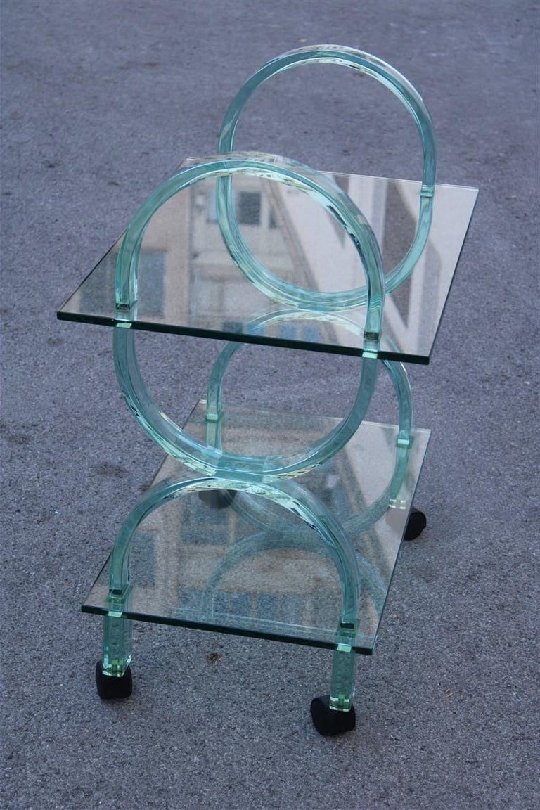 Bar Cart Italian Design Curved Solid Glass Green Fiam, 1980s at 1stDibs ...