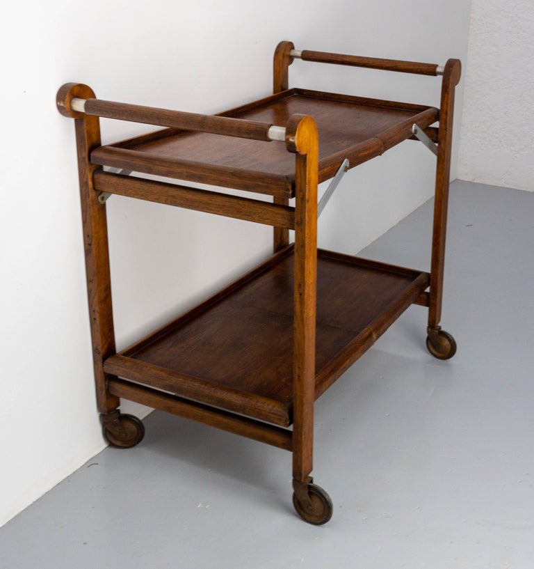 Bar Cart Oak Table Trolley Foldable, France, circa 1950 For Sale at 1stDibs