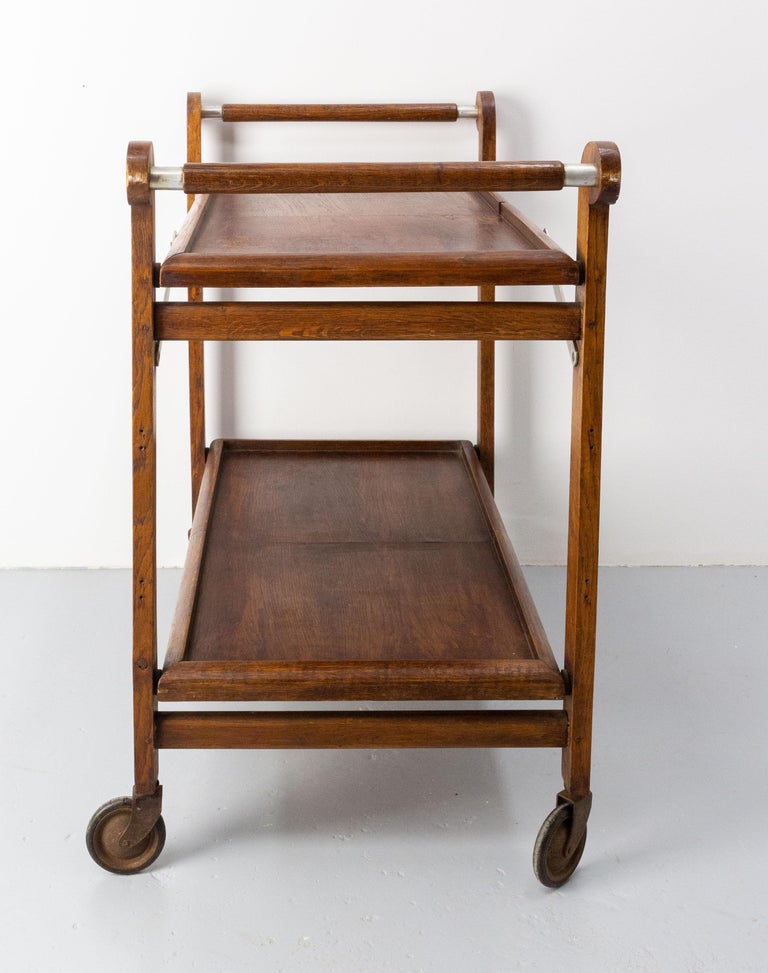 Bar Cart Oak Table Trolley Foldable, France, circa 1950 For Sale at 1stDibs