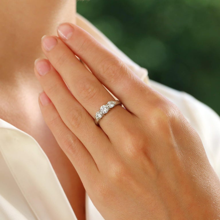 Bar Set Diamond Three Stone Ring Set in Platinum For Sale at 1stDibs