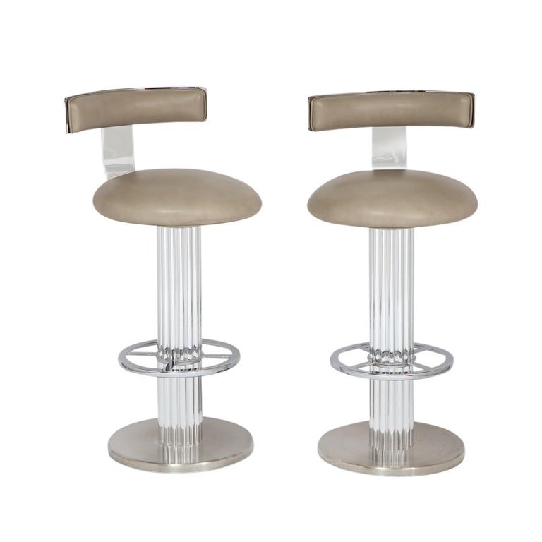 Bar Stools by Designs for Leisure, Chrome Steel, Swivel, Signed at 1stDibs