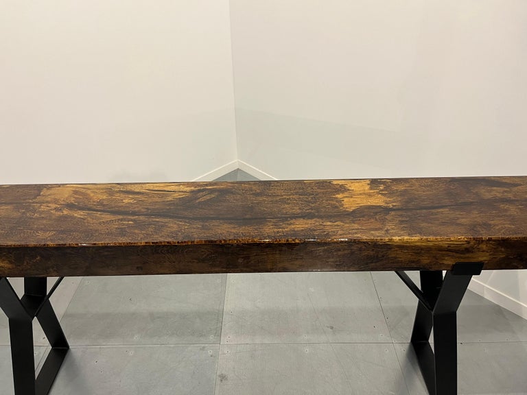 Bar Table Made of Oak Wooden Beam, Cast in Epoxy, on a Steel Frame For ...