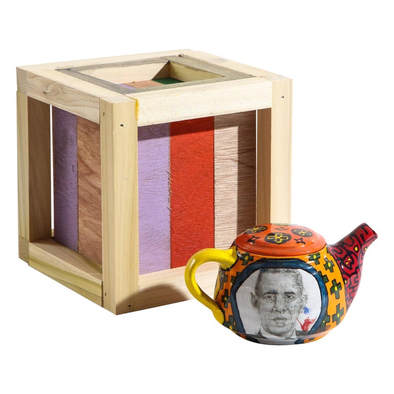 Barack Obama Teapot and Box Set in Glazed Ceramic and Wood by Roberto ...