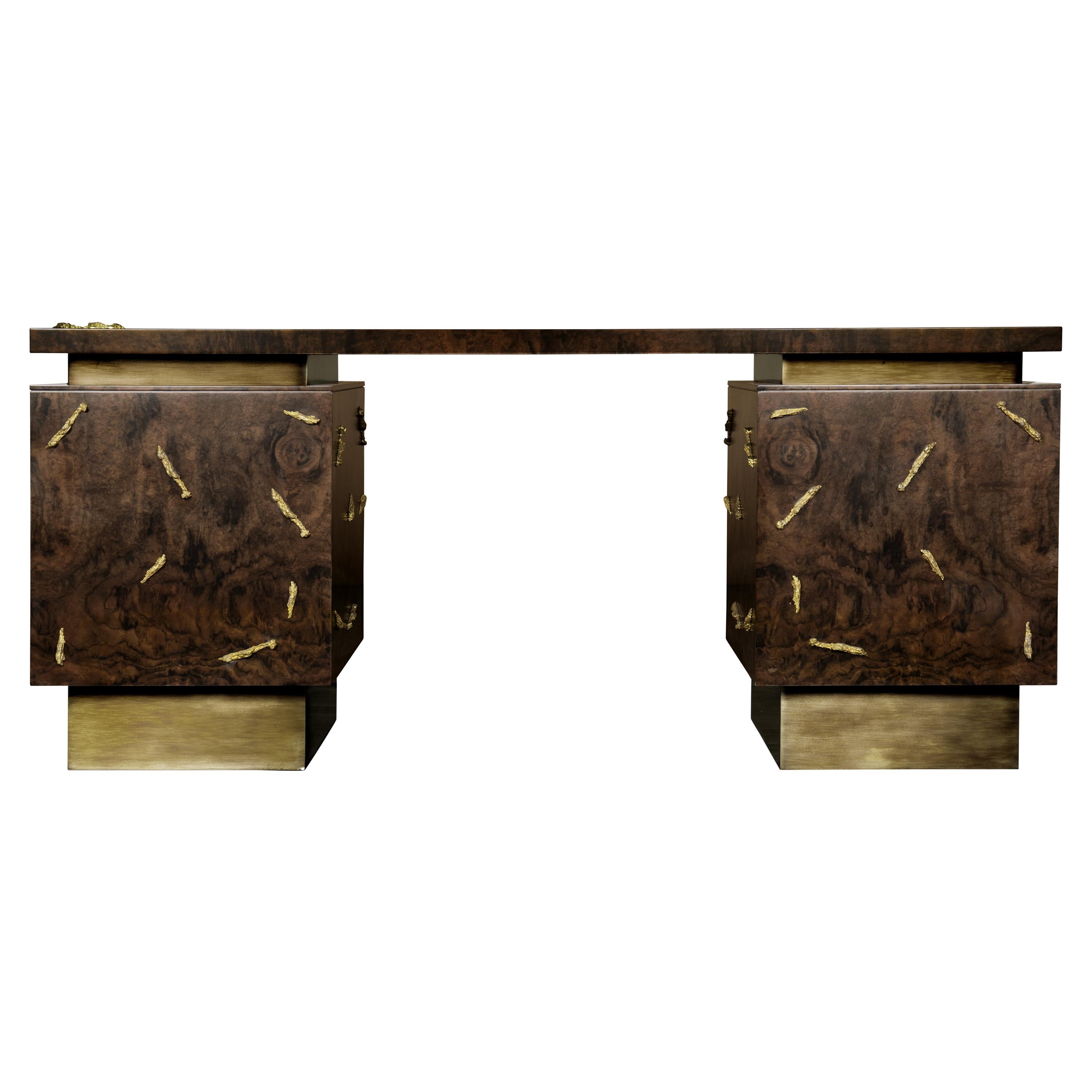 Baraka Bedside Table in Aged Brushed Brass and Casted Brass Details For ...