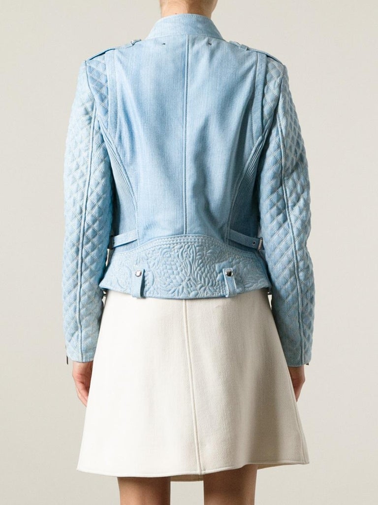 Barbara Bui Blue Coated Leather Jacket - Size US 6 For Sale at 1stDibs