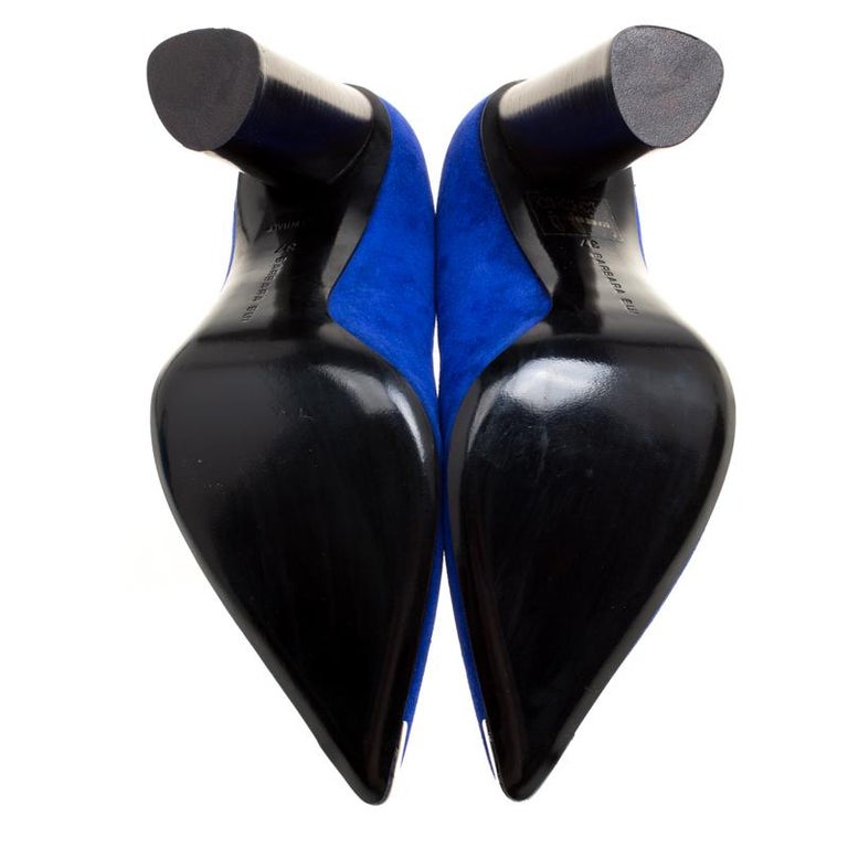 Barbara Bui Cobalt Blue Suede Metal Pointed Toe Block Heel Pumps Size ...