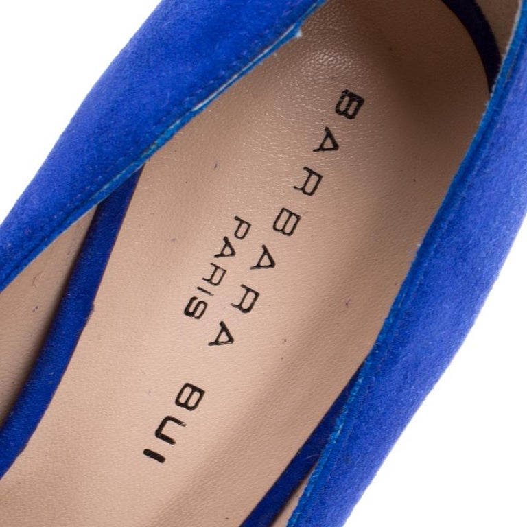 Barbara Bui Cobalt Blue Suede Metal Pointed Toe Block Heel Pumps Size ...