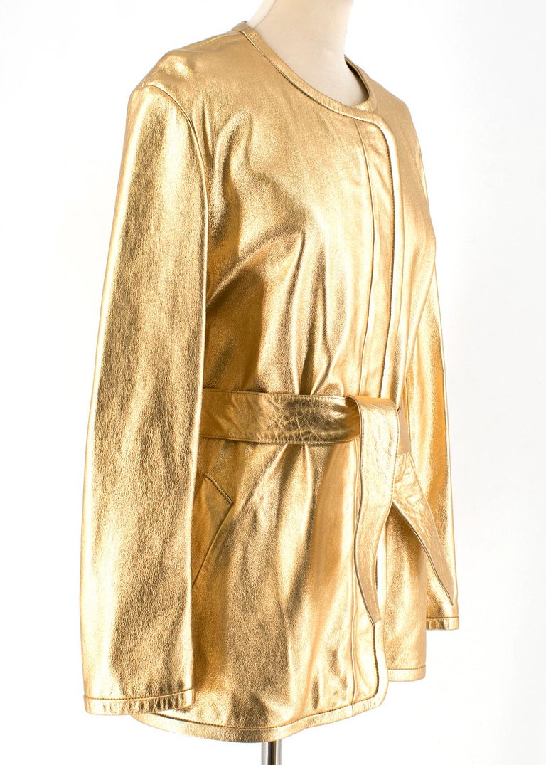 Barbara Bui Gold Lame Belted Leather Jacket Size 38 at 1stDibs | gold ...