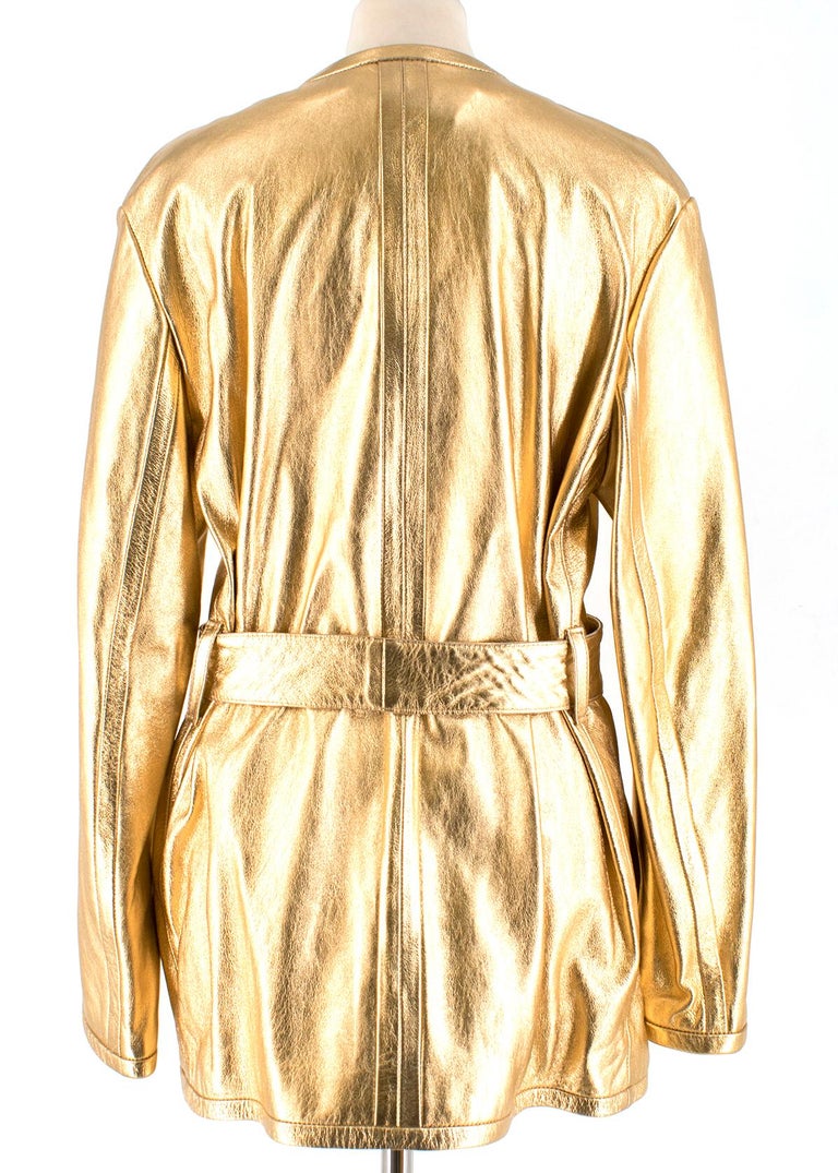 Barbara Bui Gold Lame Belted Leather Jacket Size 38 at 1stDibs | gold ...