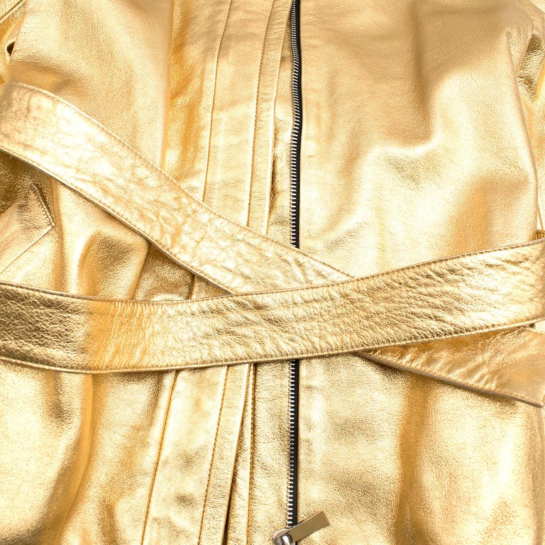 Barbara Bui Gold Lame Belted Leather Jacket Size 38 at 1stDibs | gold ...