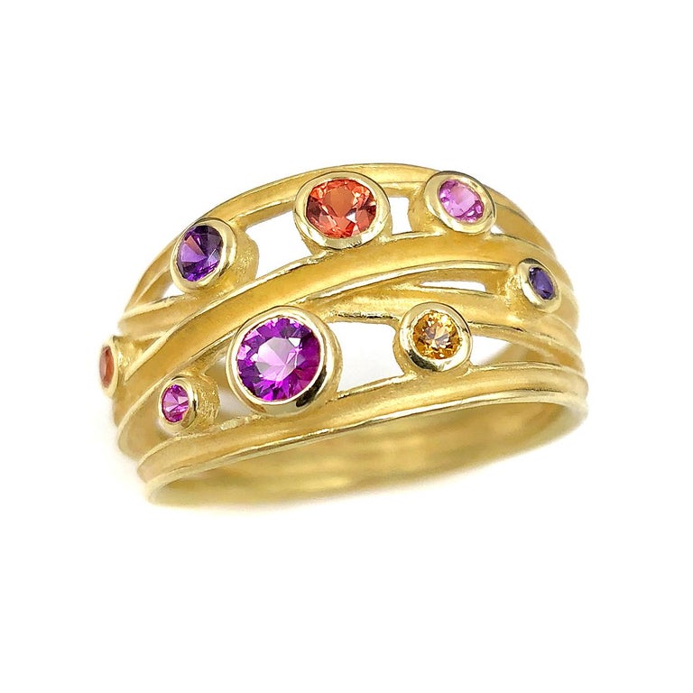 Barbara Heinrich Bright Multicolored Sapphire Open Wrap Gold Band Ring ...