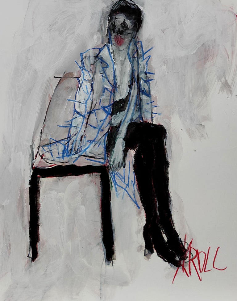 Barbara Kroll - Sitting woman V, Mixed Media on Paper For Sale at 1stDibs