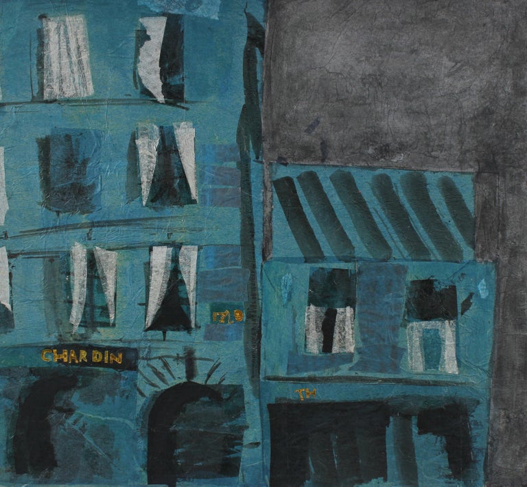 Barbara Lewis - Modernist Building in Teal, Collage and Painting, Late ...