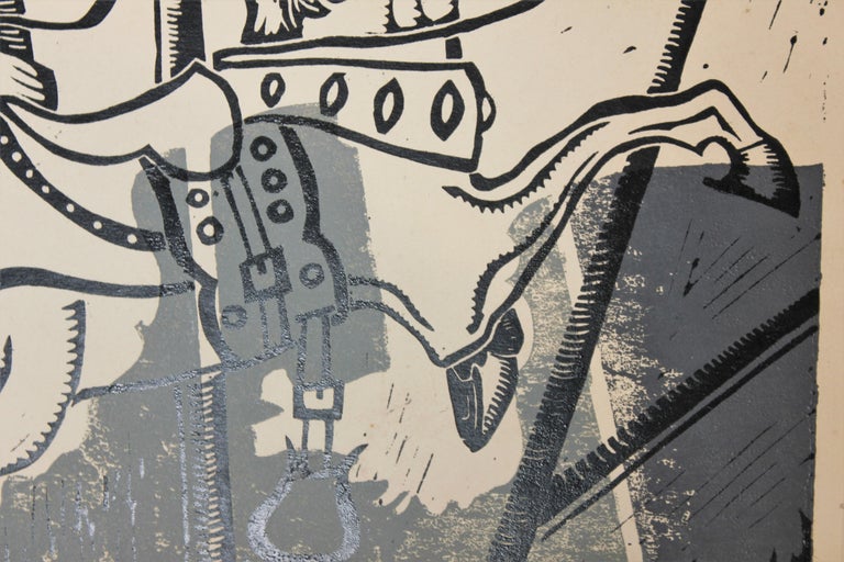 Barbara Maples - "Carousel" Blue Abstract Horse Serigraph For Sale at ...