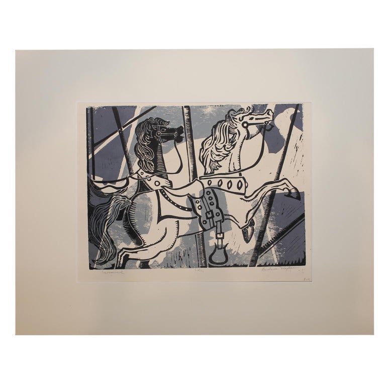 Barbara Maples - "Carousel" Blue Abstract Horse Serigraph For Sale at ...
