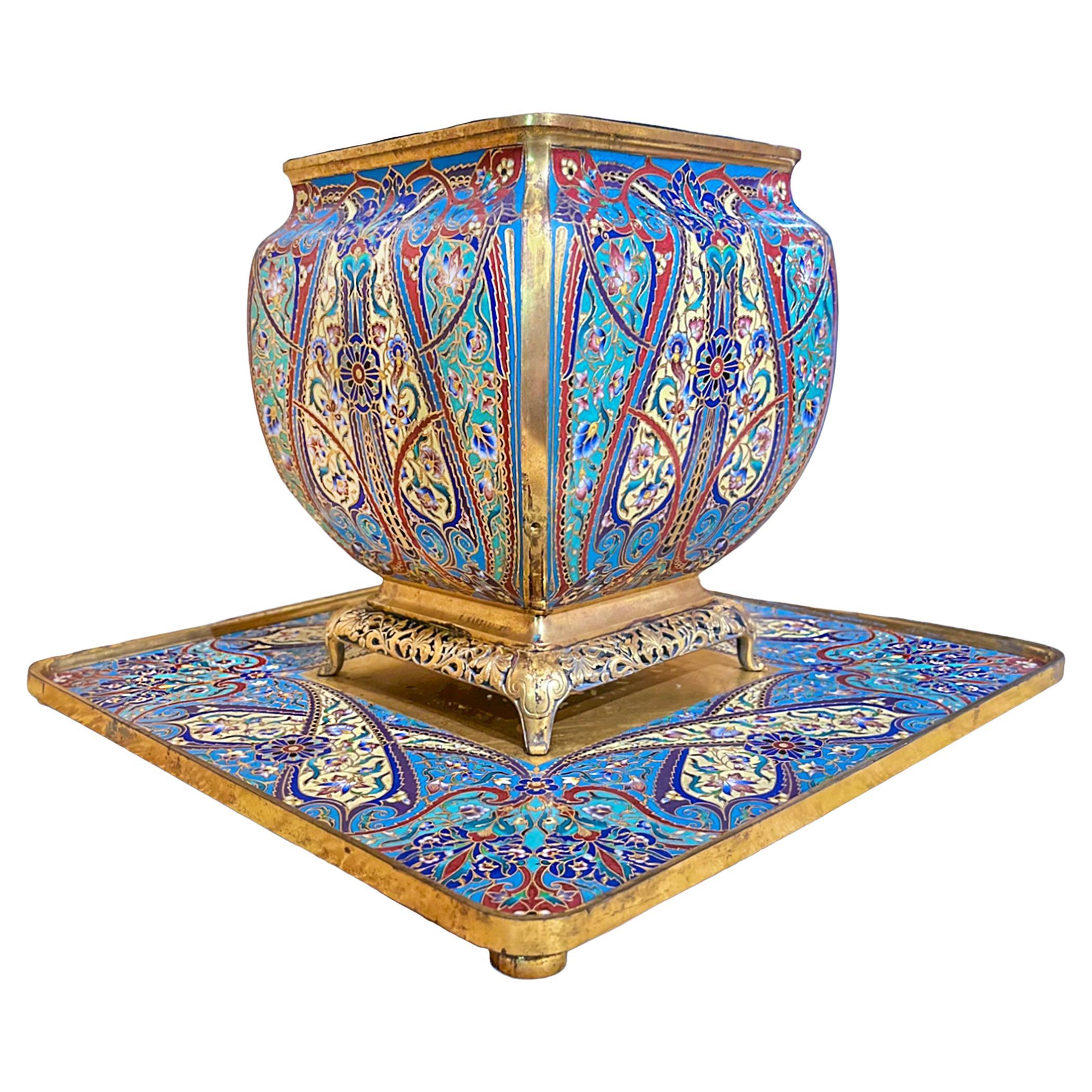 French Ormolu, Bronze and Champlevé Cloisonné Enamel Jardiniere ...