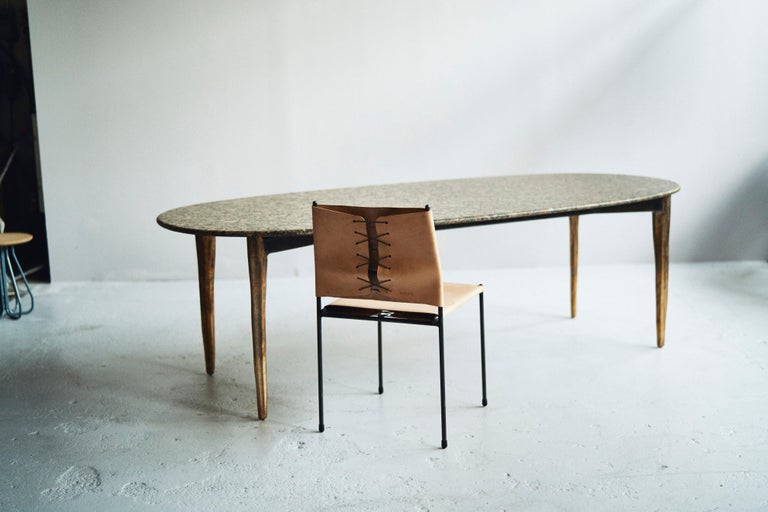Barbera 'OSSO' Oval Dining Table, Modern Solid Bronze Base with Stone ...