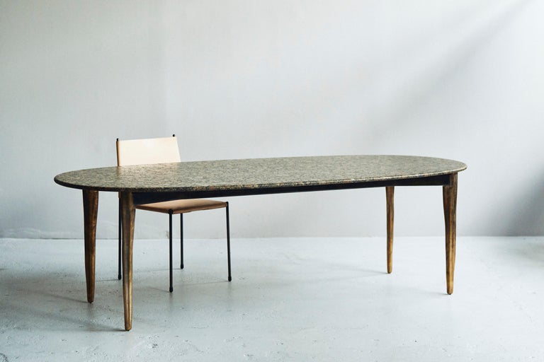 Barbera 'OSSO' Oval Dining Table, Modern Solid Bronze Base with Stone Top For Sale at 1stDibs