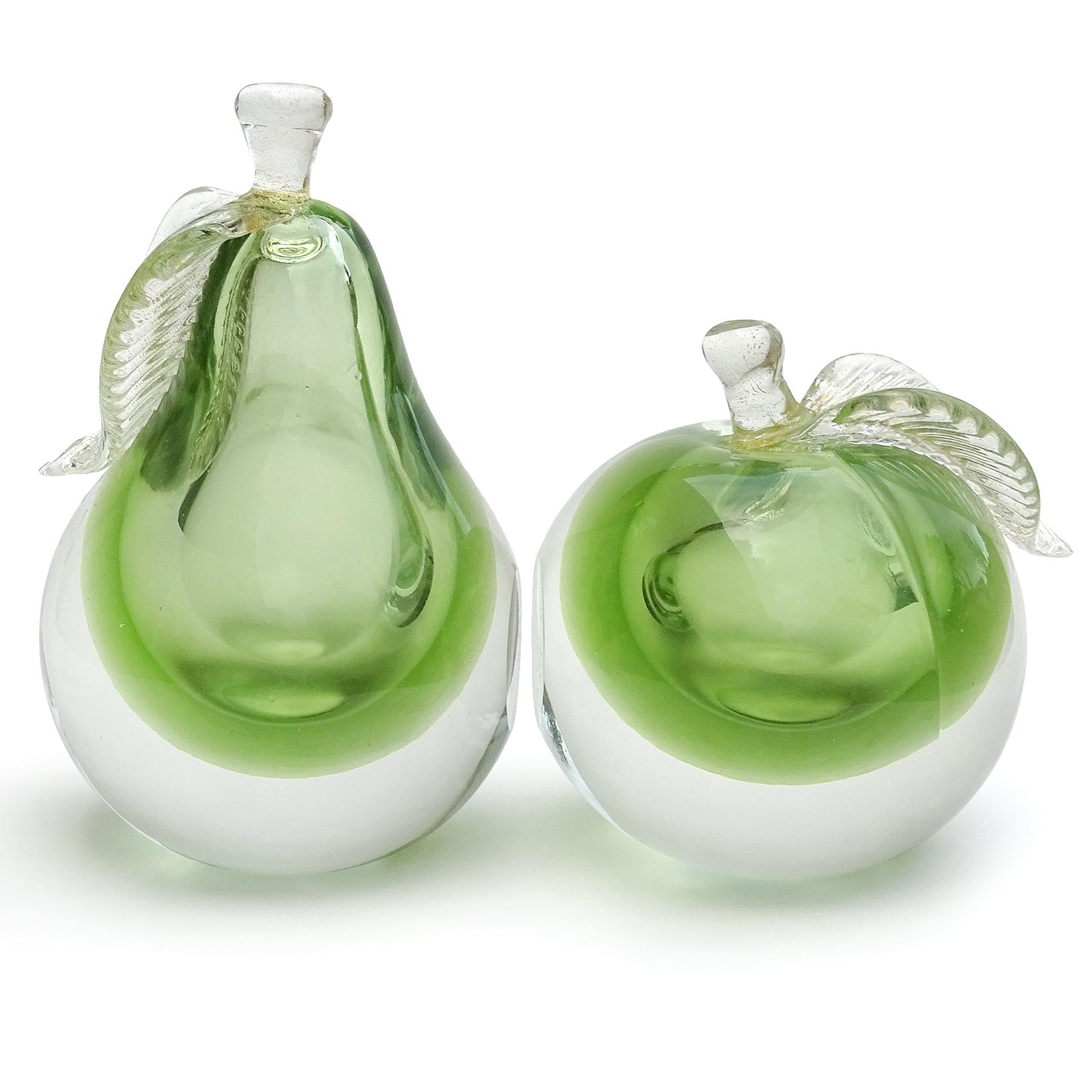 Barbini Murano Sommerso Apple Green Gold Flecks Italian Art Glass Fruit ...