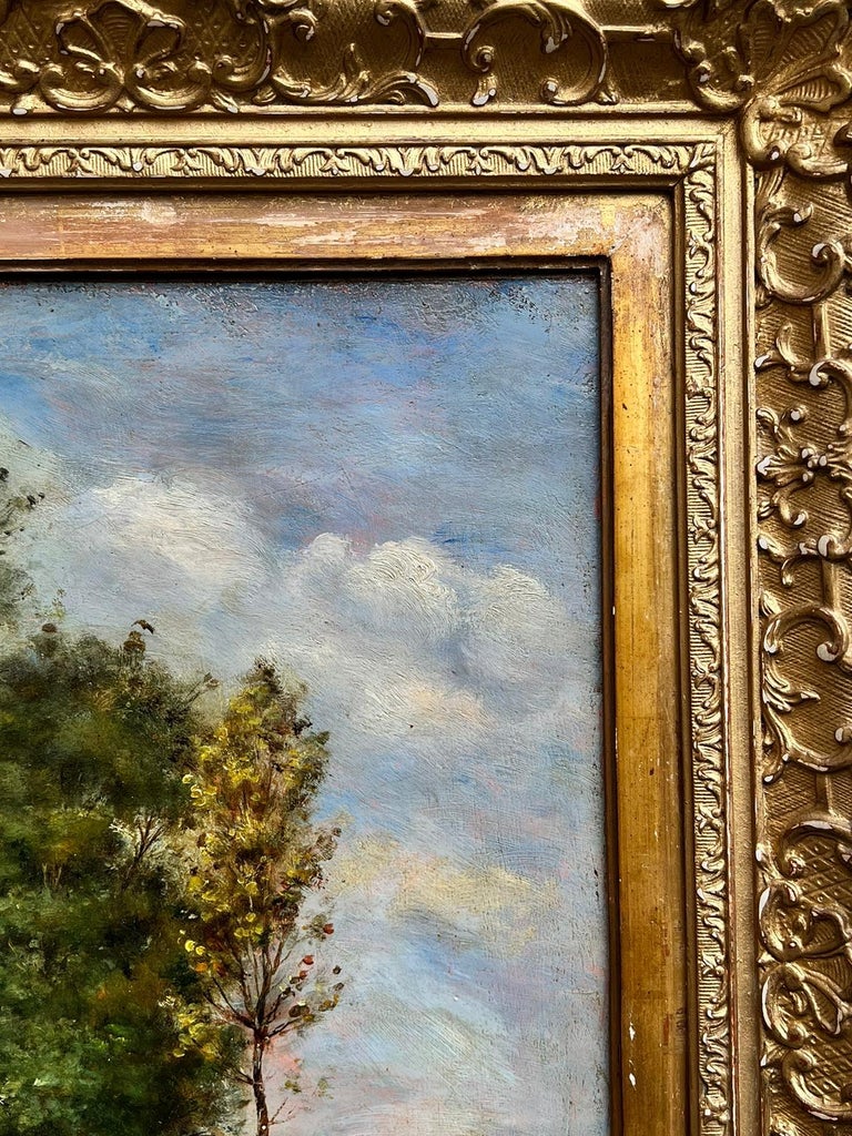 Barbizon School - Antique French Barbizon Signed Oil Painting Figure in ...