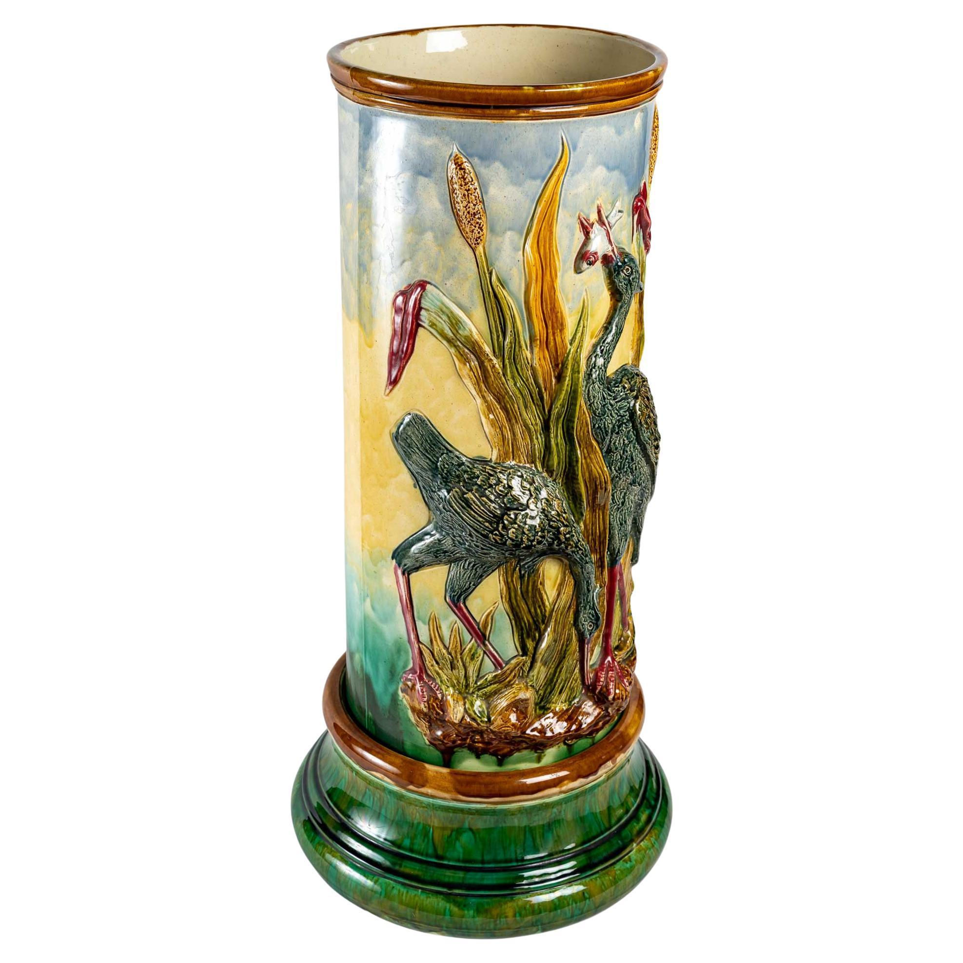 Barbotine Style Ceramic Umbrella Stand For Sale at 1stDibs