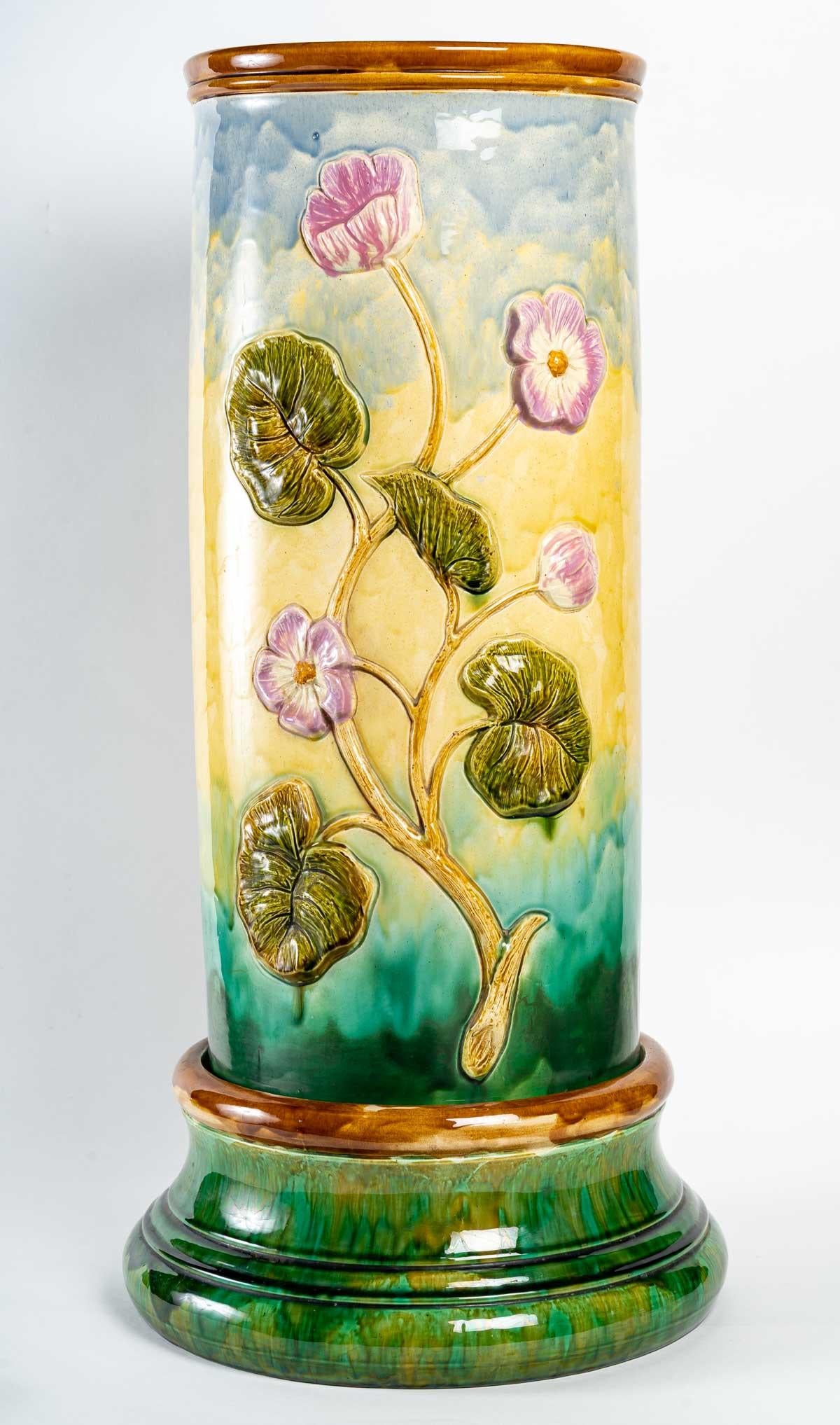 Barbotine Style Ceramic Umbrella Stand For Sale at 1stDibs