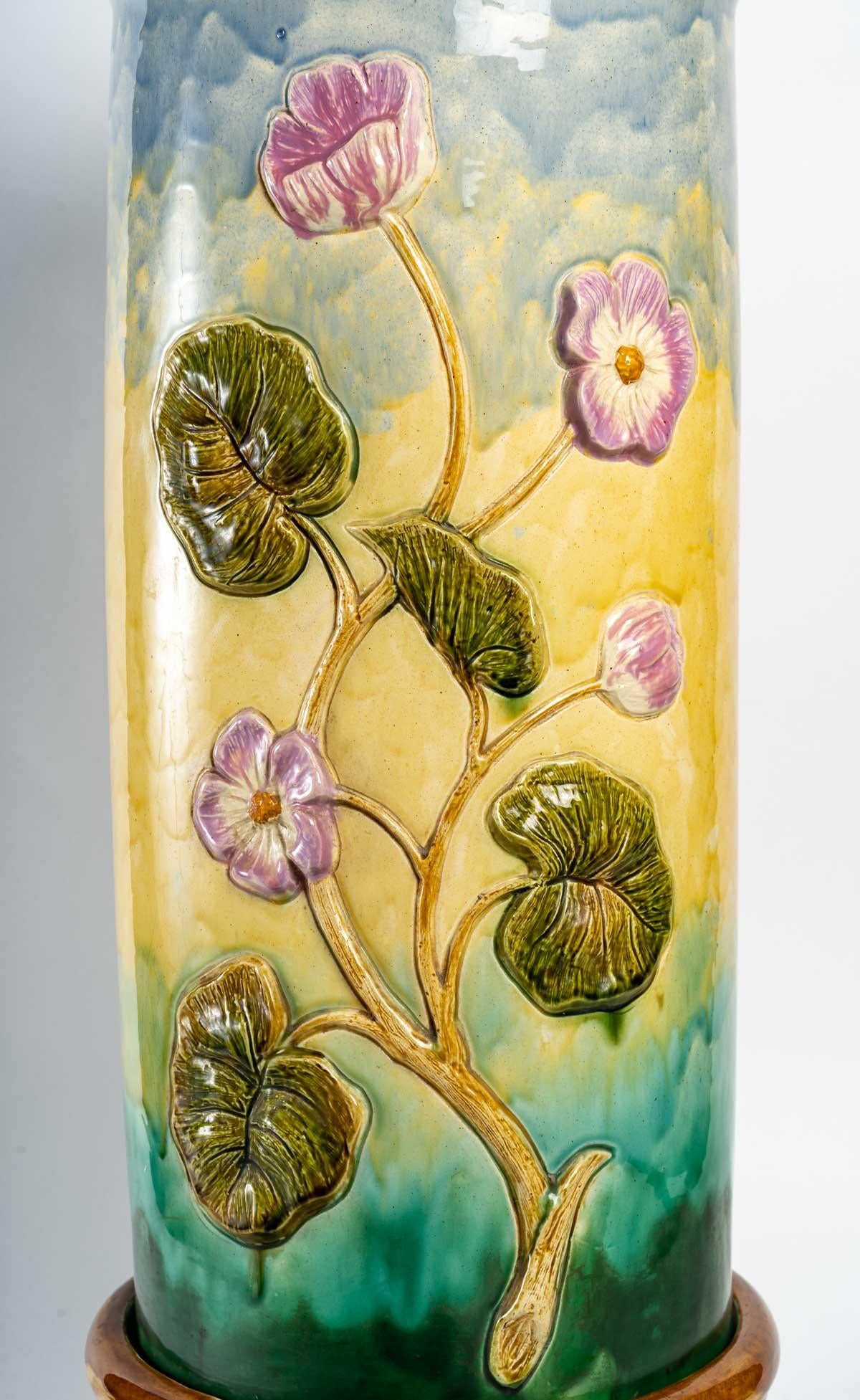 Barbotine Style Ceramic Umbrella Stand For Sale at 1stDibs