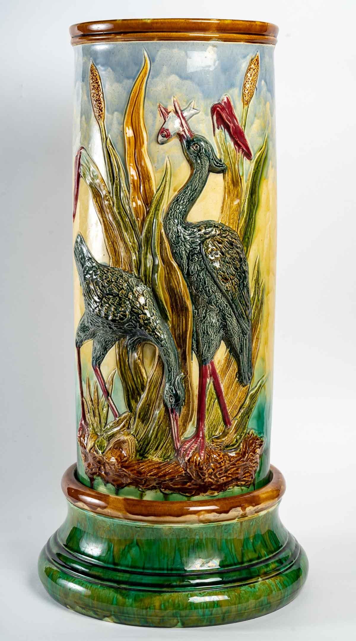 Barbotine Style Ceramic Umbrella Stand For Sale at 1stDibs