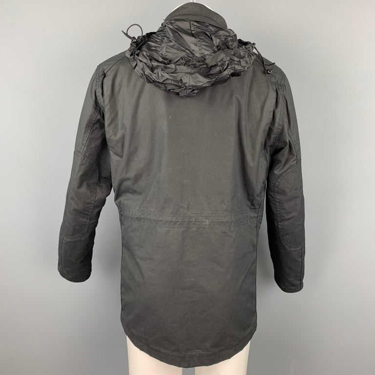 BARBOUR Sapper Size M Black Waxed Cotton Corduroy Collar Zip and Snaps ...