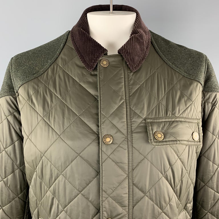 BARBOUR Size XL Olive Quilted Nylon Brown Corduroy Collar Hunting ...