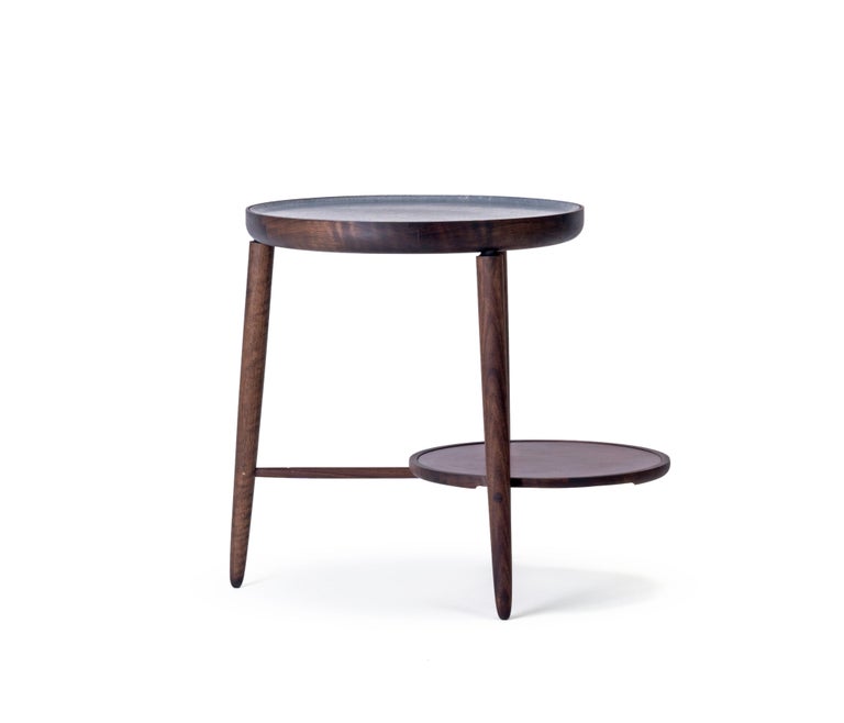 Baré Side Table, Walnut with Carved Soapstone Surface and Leather Tray ...