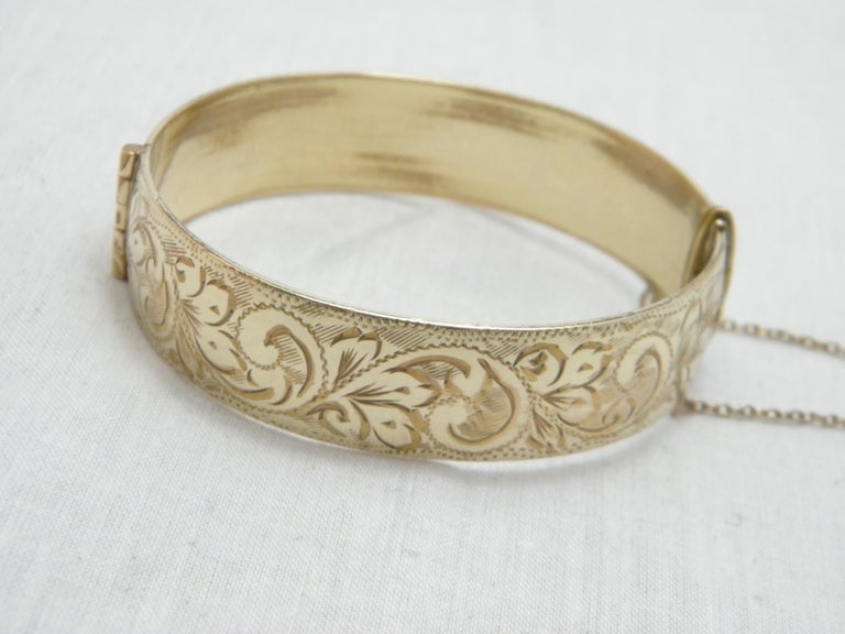 Bargain 9ct Gold 'Metal Cored' Floral Engraved Cuff Hinged Bracelet ...