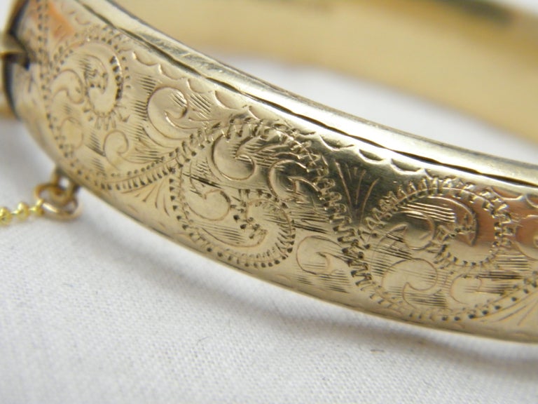 Bargain 9ct Gold 'Metal Cored' Floral Engraved Cuff Hinged Bracelet ...