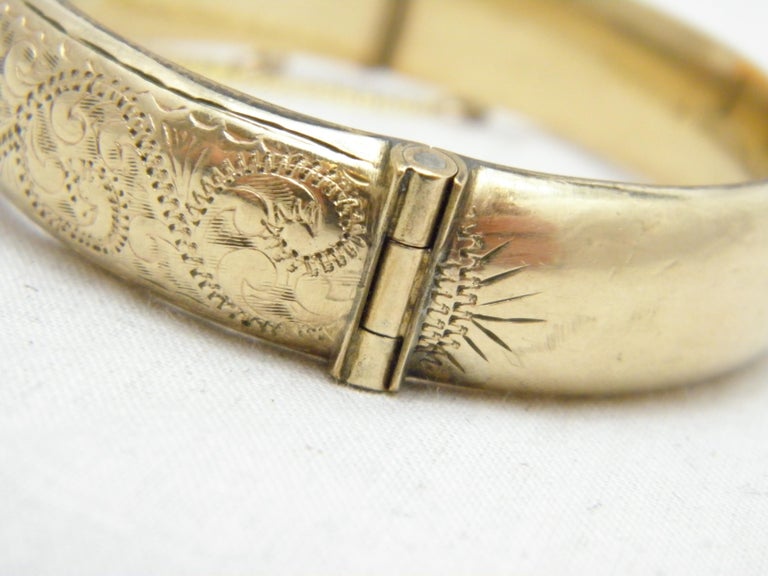Bargain 9ct Gold 'Metal Cored' Floral Engraved Cuff Hinged Bracelet ...