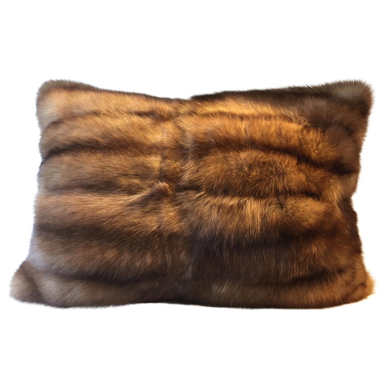 Bargusin Sable Fur Cushion with Hand Embroidered Back in Silver and ...