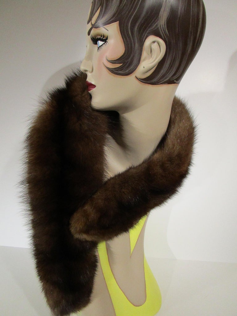 BARGUZIN SABLE Fur Scarf Boa Shawl Collar Wrap Brown 37" long Vintage ...