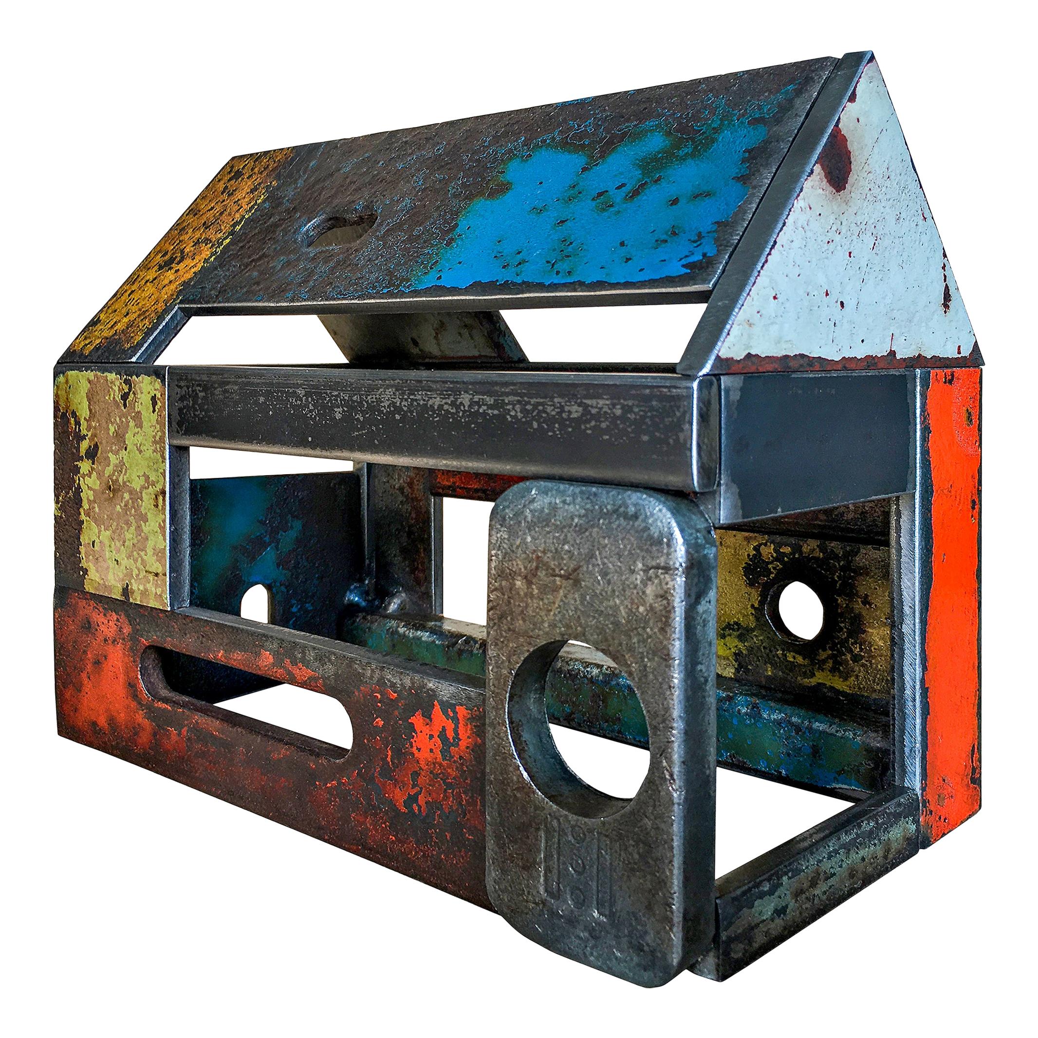 Barn House Structure, Welded Steel Decorative Object Made with Salvaged ...