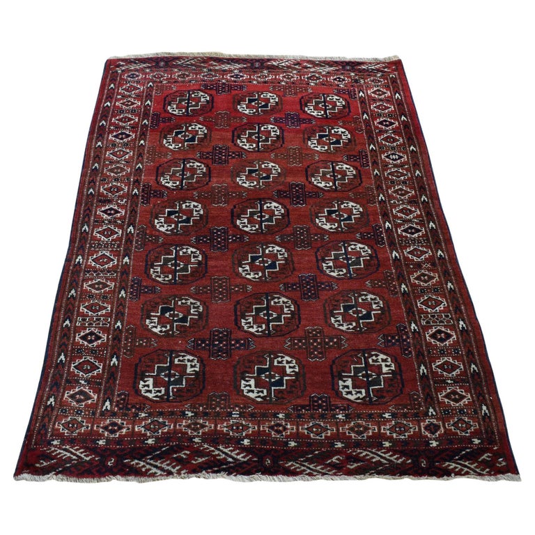 Barn Red Old Tekke Bokara with Elephant Feet Design Hand Knotted Wool ...