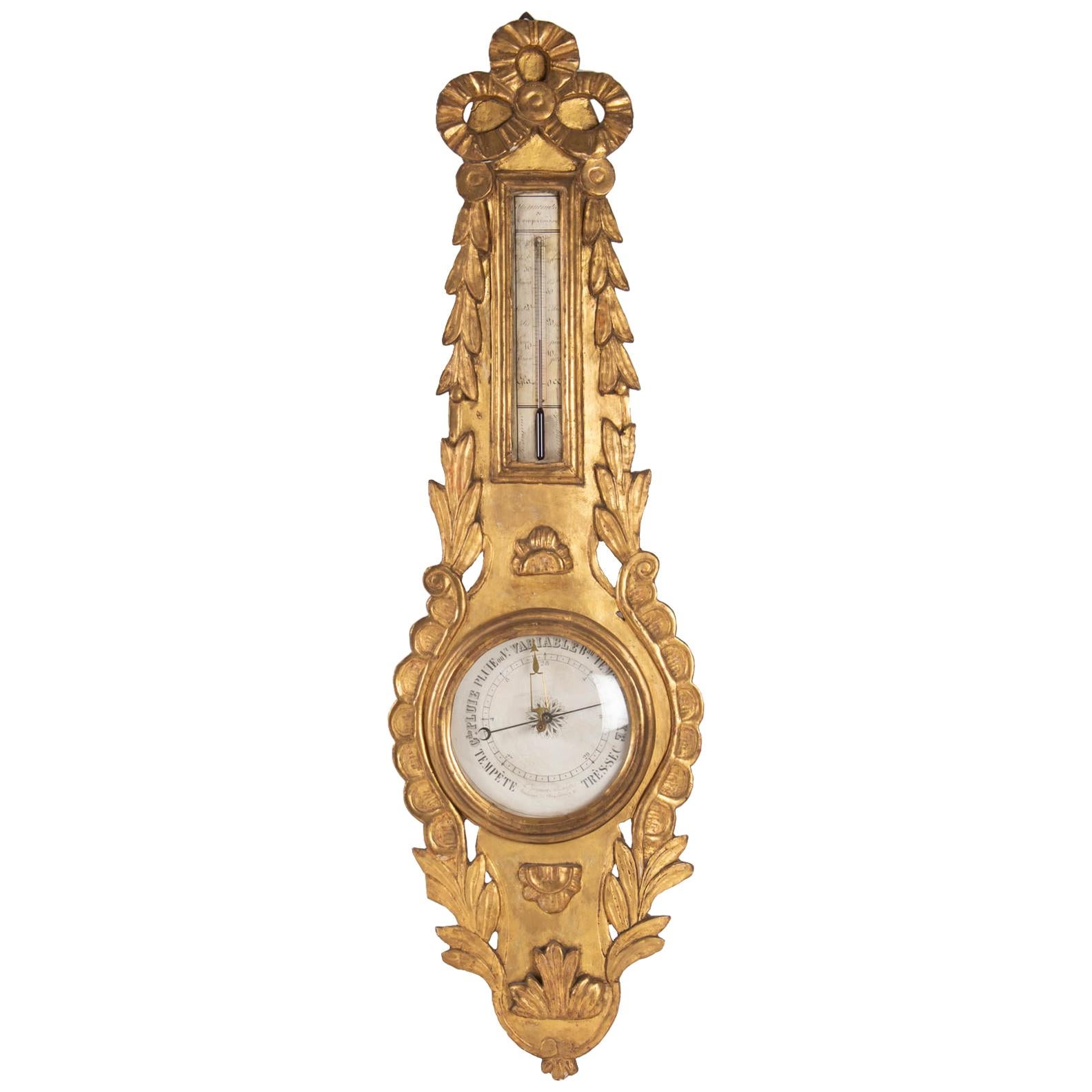 18th Century Louis XVI Giltwood Wall Barometer For Sale at 1stDibs