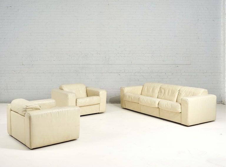 Baron Sofa by Robert Haussmann for Stendig, Cream Leather, 1970 For ...