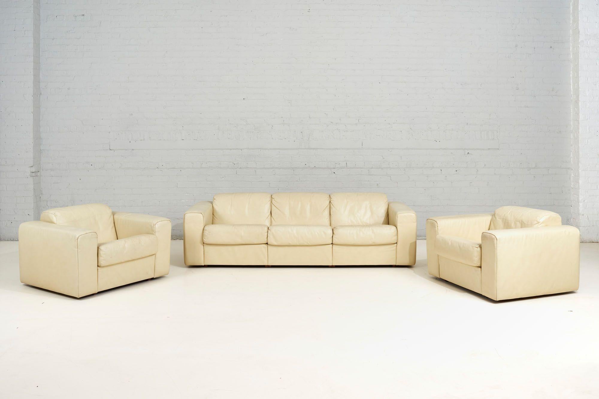 Baron Sofa by Robert Haussmann for Stendig, Cream Leather, 1970 For ...