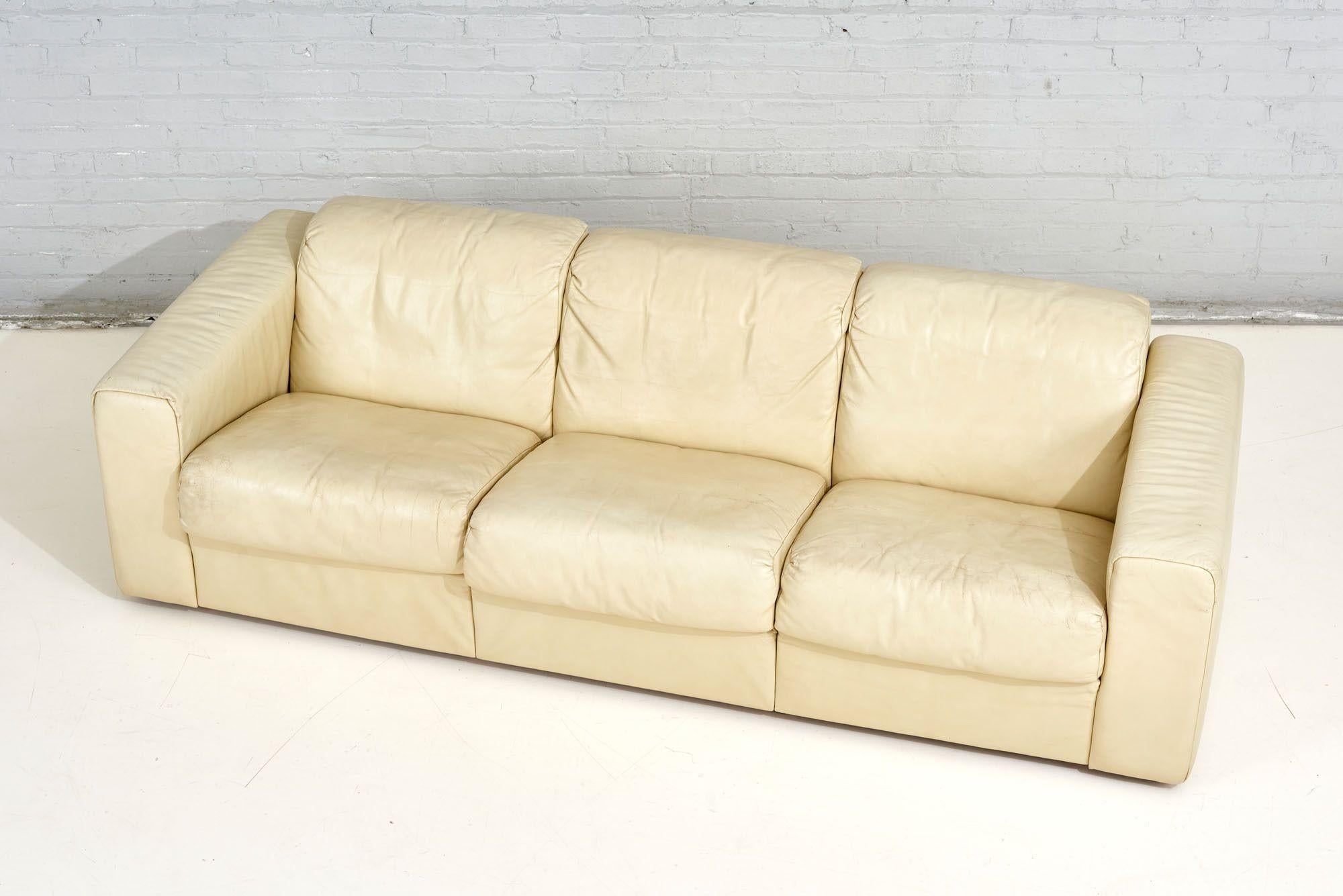 Baron Sofa by Robert Haussmann for Stendig, Cream Leather, 1970 For ...