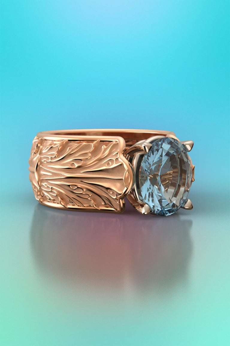 Customizable Baroque 14k Gold Ring with Natural Aquamarine Italian Fine ...
