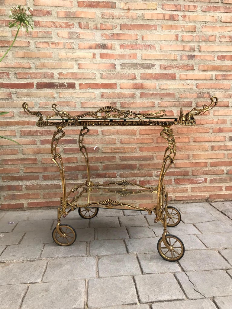 Baroque Brass Two-Tier Bar Cart at 1stDibs