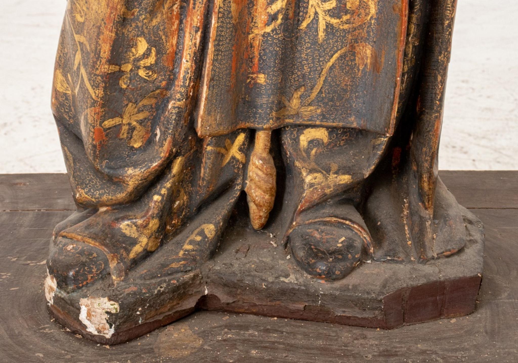 Baroque Carved Polychromed Wood Virgin Figure For Sale at 1stDibs