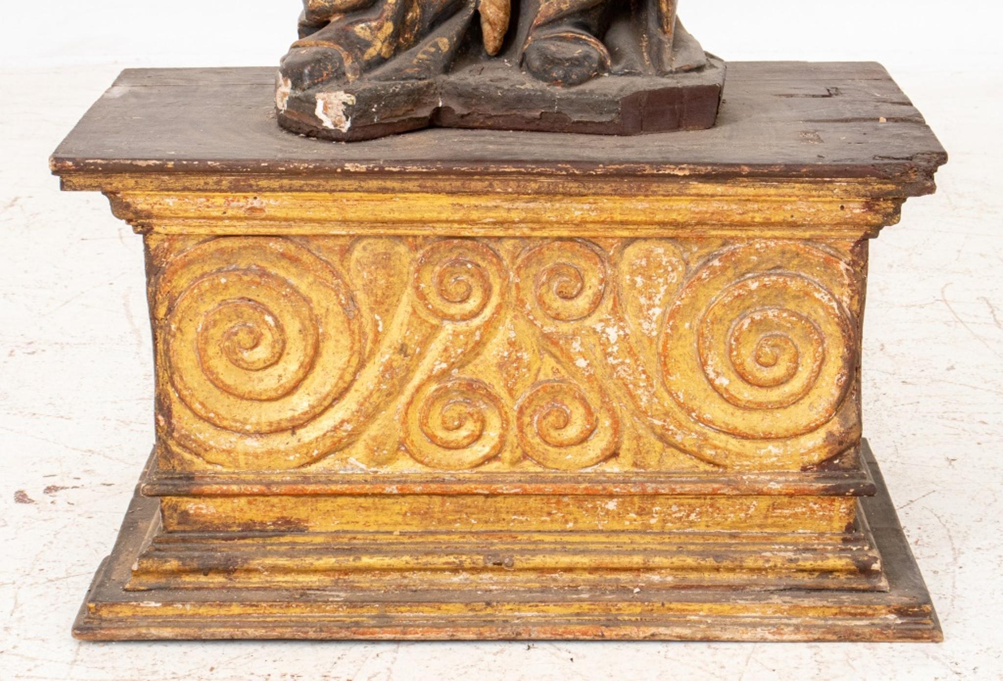 Baroque Carved Polychromed Wood Virgin Figure For Sale at 1stDibs