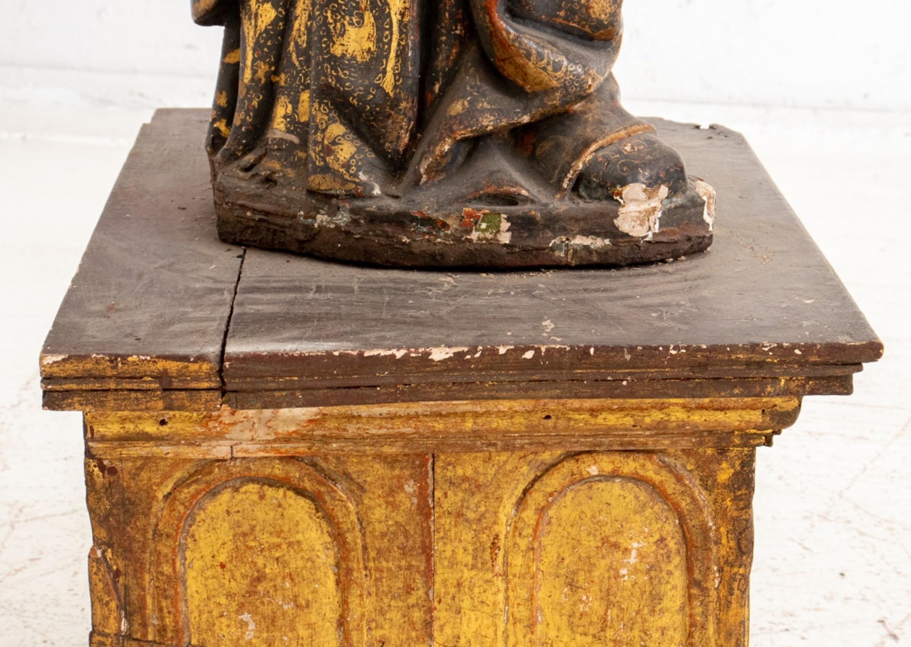 Baroque Carved Polychromed Wood Virgin Figure For Sale at 1stDibs