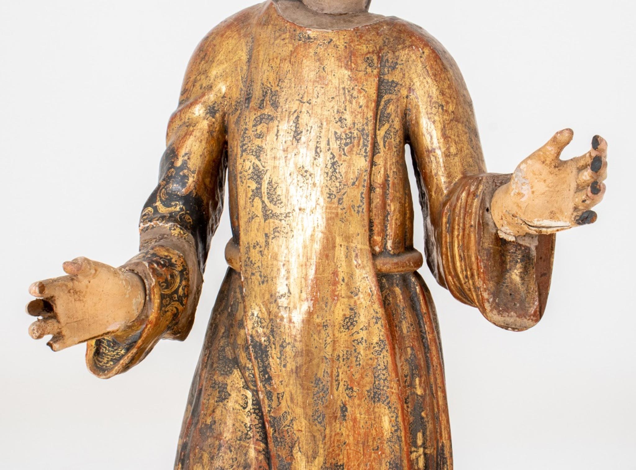 Baroque Carved Polychromed Wood Virgin Figure For Sale at 1stDibs